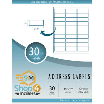 30-Up White Shipping Labels 1" x 2 5/8" – Shop4Mailers