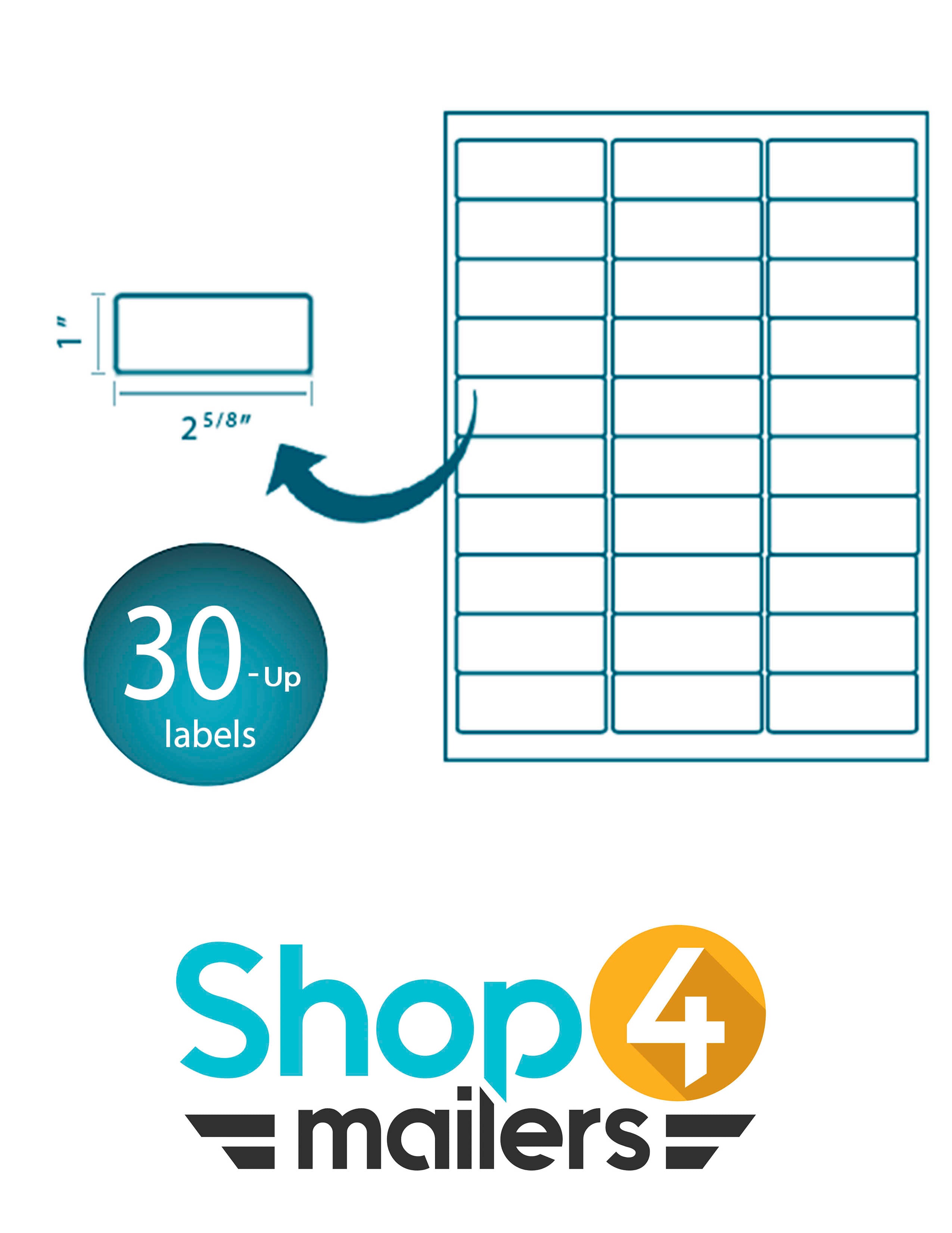 30-Up White Shipping Labels 1" x 2 5/8" – Shop4Mailers